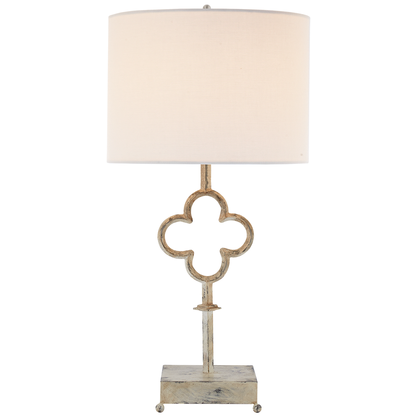 Visual Comfort Quatrefoil Table Lamp with Linen Shade Belgian White
